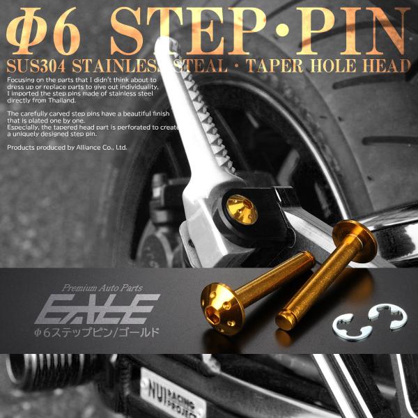 HONDA車汎用として製作された6mmのリア用ステップピンです。耐候性や耐久性に優れたステンレス製で、既存のパーツと交換するだけでワンポイントドレスアップが完成。デザイン面では、テーパーヘッドにホールがアクセントになった機能美に加えメッキ加...