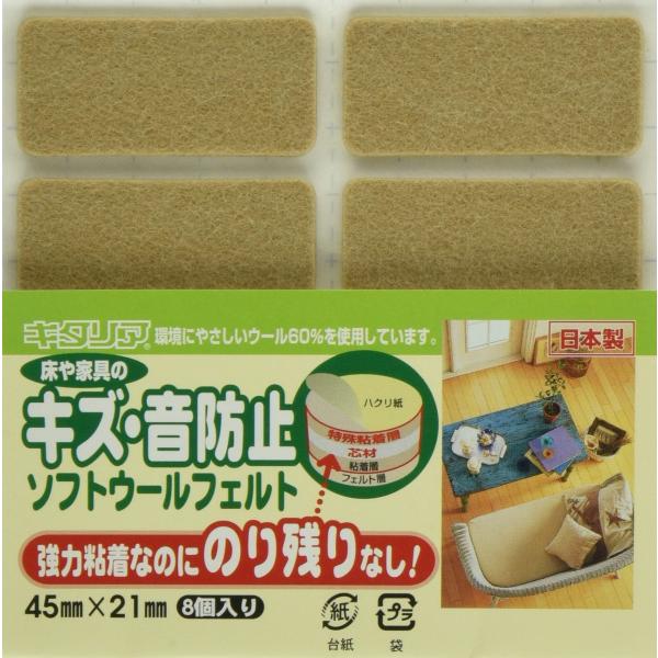 【ご購入後の当店からの連絡はご登録のメールアドレスに通知いたします。必ずご確認ください】【商品概要】サイズ：45mmX21mmX厚さ2.5mm数量：8個色：ライトベージュ強力粘着タイプ製造国：日本【商品説明】説明キタリア ソフトウールフェル...