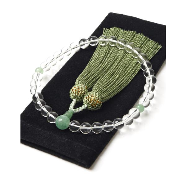 【ご購入後の当店からの連絡はご登録のメールアドレスに通知いたします。必ずご確認ください】【商品概要】数珠の素材：本水晶/印度翡翠…主珠：8mm玉、親珠：10mm玉、天珠：6mm玉、人絹頭付房付属品：携帯に便利な数珠袋付き。略式数珠ですので、...