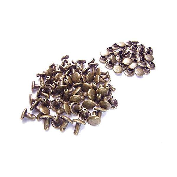 【ご購入後の当店からの連絡はご登録のメールアドレスに通知いたします。必ずご確認ください】【商品概要】商品名:両面カシメサイズ :頭直径 約7mm / 足全長 約7mm色 :アンティークゴールド内容量:100個入り (不良品対策の為、少し多め...