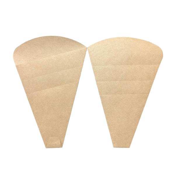 【ご購入後の当店からの連絡はご登録のメールアドレスに通知いたします。必ずご確認ください】【商品概要】茶無地ミシン目入袋【商品説明】クレープの三角袋の定番商品。 コストパフォーマンスにも優れております。 クラフト紙にポリエチレンをラミネートし...