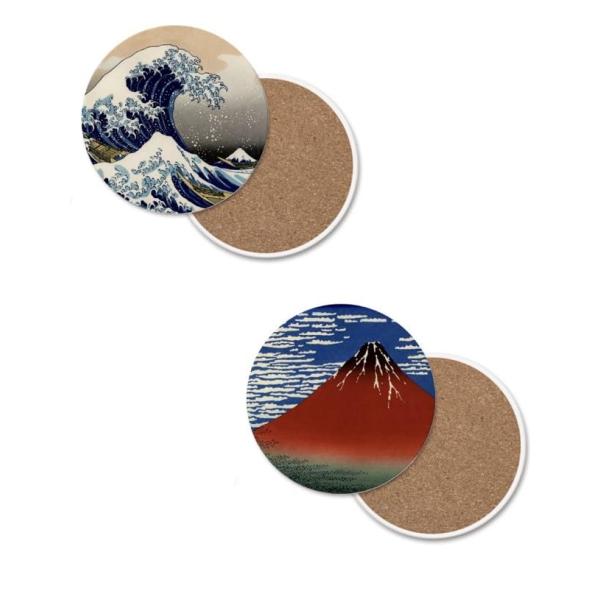【ご購入後の当店からの連絡はご登録のメールアドレスに通知いたします。必ずご確認ください】【商品概要】??日本の浮世絵コースター2枚セット、日本の文化を感じられる商品でプレゼントに最適です????葛飾北斎の富嶽三十六景の中でも有名な『神奈川沖...