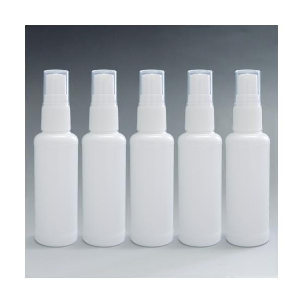 ※メール便　不可能　商品※■スプレータイプ・PEボトル50ml（ホワイト） 5本セット■高さ：119mm(オーバーキャップ含む)□直径：31mm■重量：10.3g(オーバーキャップ含む)☆こちらはHDPE（高密度ポリエチレン）製スプレーボト...