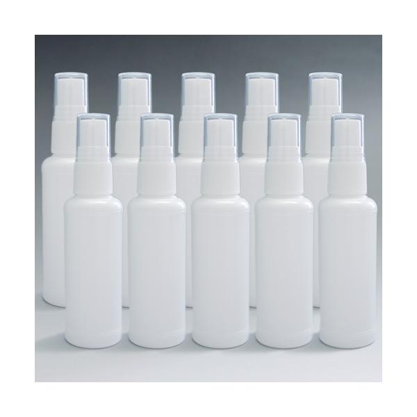 ※メール便　不可能　商品※■スプレータイプ・PEボトル50ml（ホワイト） 10本セット■高さ：119mm(オーバーキャップ含む)□直径：31mm■重量：10.3g(オーバーキャップ含む)☆こちらはHDPE（高密度ポリエチレン）製スプレーボ...