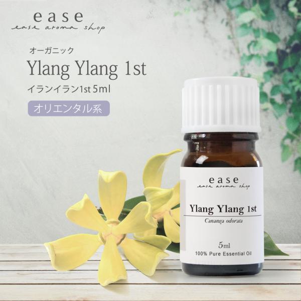 ★【オーガニック】イランイラン1st 5ml　　【精油/エッセンシャルオイル/アロマオイル】★[AEAJ表示基準適合認定精油]【学　名】 Cananga　odorata【科　名】 バンレイシ科 【原産地】 マダガスカル 【抽出部】 花 【抽...