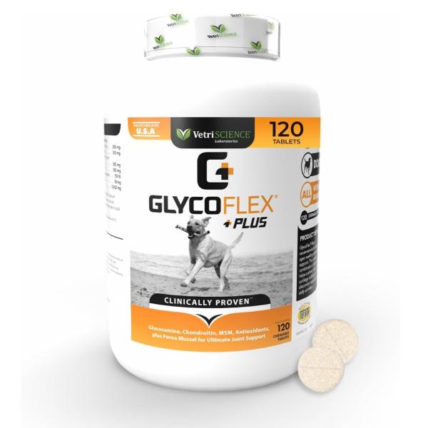グリコフレックス プラス チュアブル・タブレット 120粒入りです。本製品は中型から大型犬の大人からシニア犬用に開発されました。グリコフレックス3に新たにコンドロイチンが加えられより犬の可動性をサポートします。