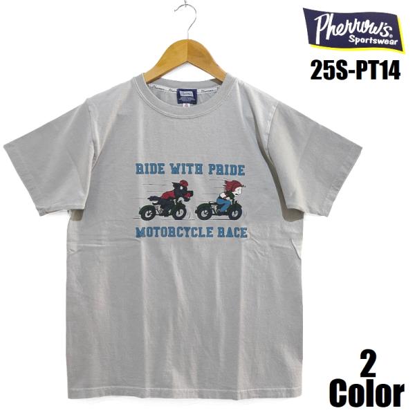 ■ＳＰＥＣＳブランド：Pherrow's フェローズ商品名：'RIDE WITH PRIDE'プリントＴシャツ商品番号：25S-PT14取扱サイズ：S (36)　M (38)　L (40)　XL (42)カラー：L.Gray S.White...