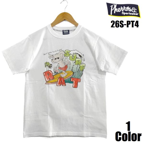 ■ＳＰＥＣＳブランド：Pherrow's フェローズ商品名：'SURF RAT'プリントＴシャツ商品番号：26S-PT4取扱サイズ：M (38)　L (40)　XL (42)カラー：White材質：綿100%■ＣＨＥＣＫ　ＰＯＩＮＴレトロな...