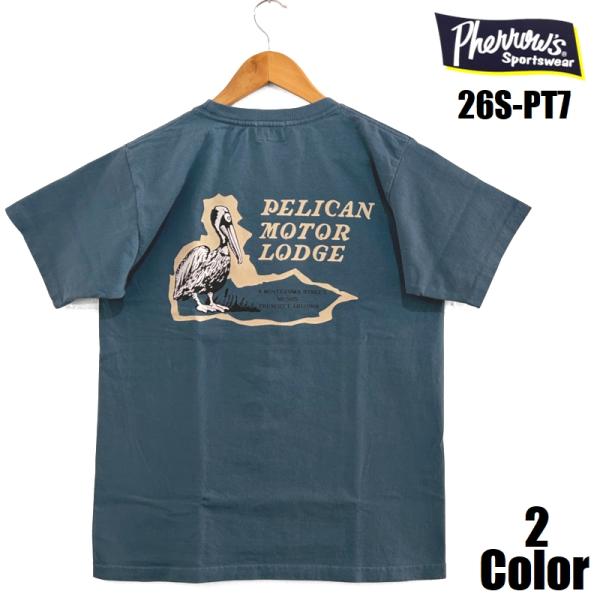 ■ＳＰＥＣＳブランド：Pherrow's フェローズ商品名：'PELICAN MOTOR LODGE'プリントＴシャツ商品番号：26S-PT7取扱サイズ：M (38)　L (40)　XL (42)カラー：BlueGray L.Gray材質：...