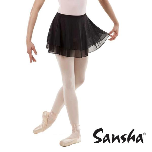 ダブルレイヤードのプルオンスカートです。ウエストがゴムのプルオンタイプなので、着脱が簡単。適度なゴム幅と伸縮性により、ウエスト部分にしっかりフィットします。メッシュ素材ですが、二枚重ねで程よい透け感なので、ジュニアや大人の方におすすめのデザ...