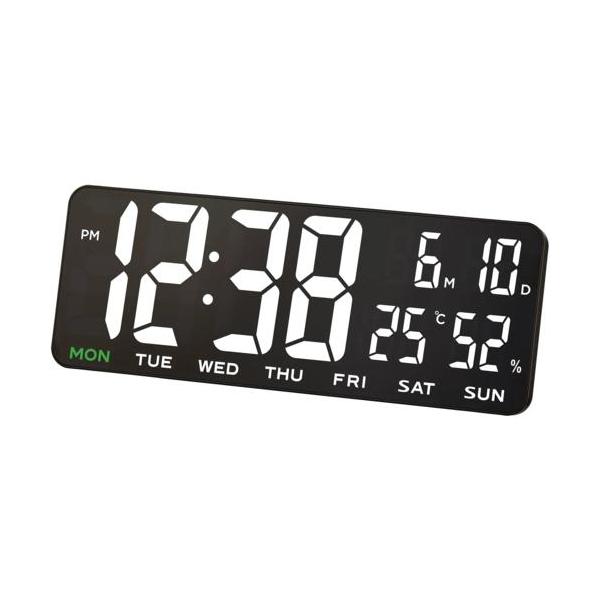 【発売日：2025年04月10日】■タイリッシュな大型サイズのLED時計■インテリアにアクセントを与えるLED時計。■大きなサイズで視認性も高くひとめで時刻が確認できます。■温度・湿度・カレンダー表示付き。■場所にあわせて置いたり掛けたりで...