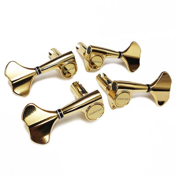 【信頼のゴトーペグ】ベース用ペグ4弦用セット。コンパクトな筐体のロトマチックタイプで14mmのナット締めです。右2：左2の両側タイプのベースペグ。・ギア比/1：20・カラー/ゴールド・付属品/ナット、ワッシャー、木ネジ【ご注意】お取付けのギ...