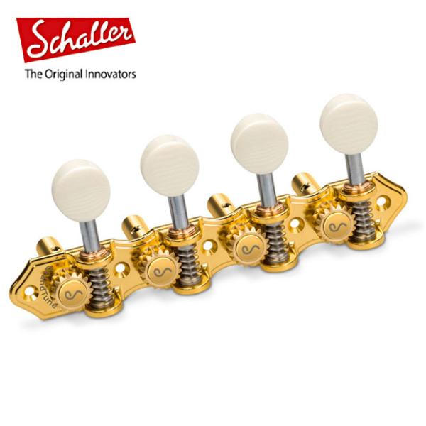 【国内正規品】Schaller Grand Tune Mandolin A-Style non-reverse / Gold / galalith /slotted■片側4連の両側2点セット。Aスタイル、スローテッドヘッドのマンドリン用です...