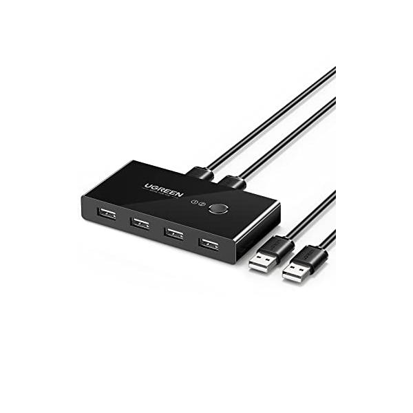 ・ブラック USB 2.0 30767・UGREEN USB 切替器 PC2台用:1組のプリンター、マウス、キーボード、外付けハードディスク、ハブなどのUSB機器を2台のパソコンで共有できる切替器です。ノートパソコンでもデスクトップパソコン...