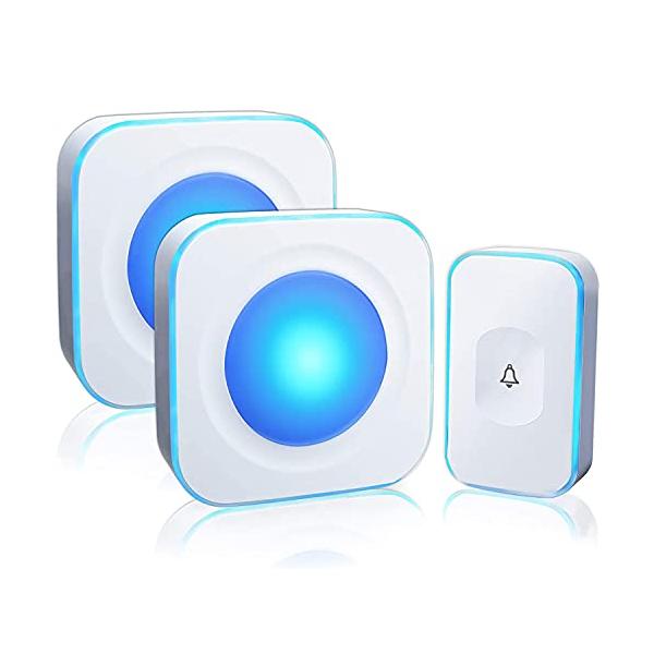 ワイヤレスチャイム・ホワイト 1T2 ・・Size:1T2・【LED提示ライトと36曲選択可能の音で呼び出し】送信機はタッチ式により、玄関チャイムの送信機を軽く触ると、呼出し音が鳴ると同時に、7色のLEDランプが点滅してお知らせします。お年...