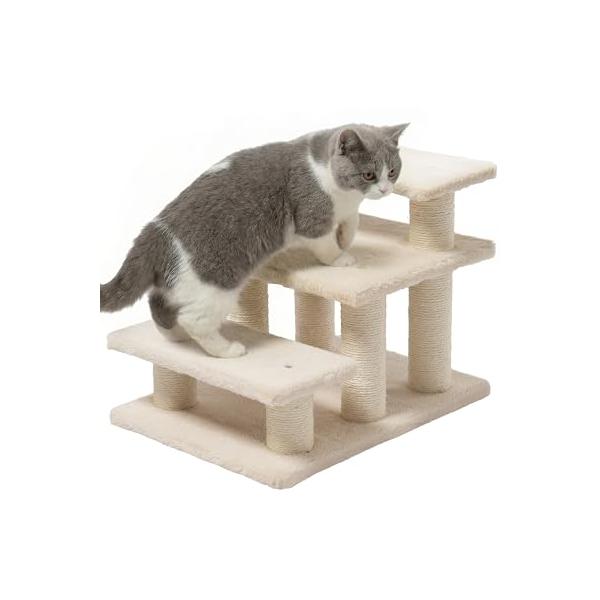 ベージュ/三階/CTT04423A・Size:三階・【シニア猫・関節ケアに最適】段差をやさしく設計した猫階段で、ジャンプが苦手なシニア猫や関節に不安のある猫でも安心。キャットタワー シニア・キャットタワー 老猫用 階段として理想的なペット用...