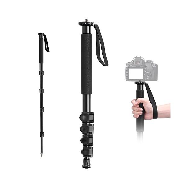 ブラック/-/-・パッケージ個数:1・【コンパクトでポータブル 安定した】一脚はコンパクトで軽量なアルミ製+ABS一脚です。アルペンストック（登山杖）としても使える一脚。着脱式のシューやスパイクを備える。剛性の高いチューブを採用したこの5段...