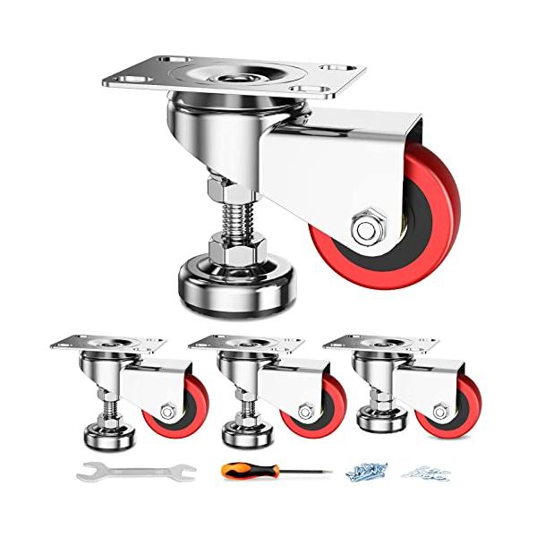 ・赤  ３インチ（7.6ｃｍ）・・Model:３インチ（7.6ｃｍ）・機械設置後に高さ調節が可能、車輪とアジャスターフットが一体化のため、取付が容易です。耐震性に優れており、機械の長期固定におすすめ。商業施設ディスプレイ / スチール棚、木...