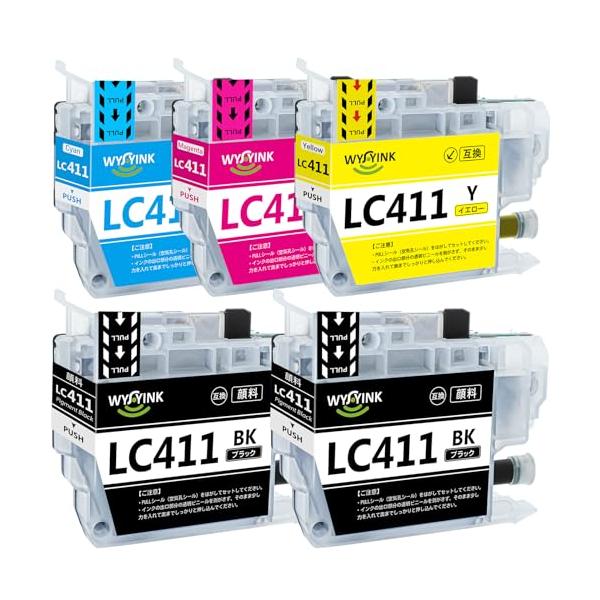 汎用インク・LC411 C M Y 顔料BK  Brother インク LC411 対応・[パッケージ内容] 顔料ブラック（LC411BK）2本 シアン（LC411C）1本 マゼンター（LC411M）1本 イエロー（LC411Y）1本 大容...