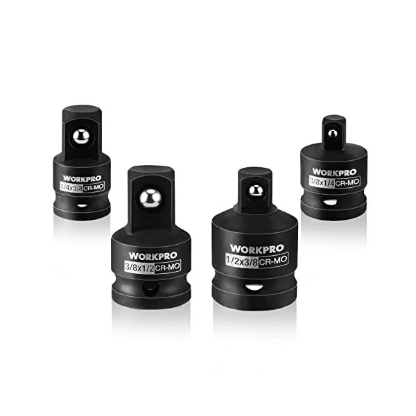 ソケット変換アダプターセット-/4-piece Adapter and Reducer Set/W074524A・【高硬度素材】 WORKPRO ソケットアダプターセットは、高硬度、良好な靭性を持つ熱処理を通じてクロムモリブデン鋼から製造さ...