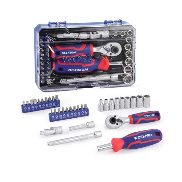 青&amp;赤/-/W003138・パッケージ個数:1・【セット内容】統計34PCのソケットレンチセットです。差込角6.35mmソケット×9pc（サイズ：4  5  6  7  8  9  10  11  12mm）、両用ヘッドラチェットレ...