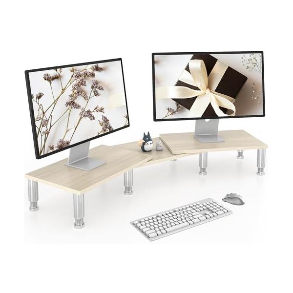 ライトウッド/-/AX08DG301・MaterialType:ライトウッド・【人間工学設計】この大型ディスプレイスタンドは、画面、ノートパソコン、プリンタのほとんどに適した74.1 cmから107.9 cmまでの長さに調整でき、最大支持重...