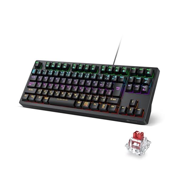 -/-/G06・パッケージ個数:1・【赤軸 メカニカルキーボード】一番キーが軽いタイプですから、キーを押したときの感触が軽いためクリック感が少なく、タイピング中のカタカタ音も抑えめです。長時間のタイピングによる手の疲労を軽減し、ゲームプレイ...