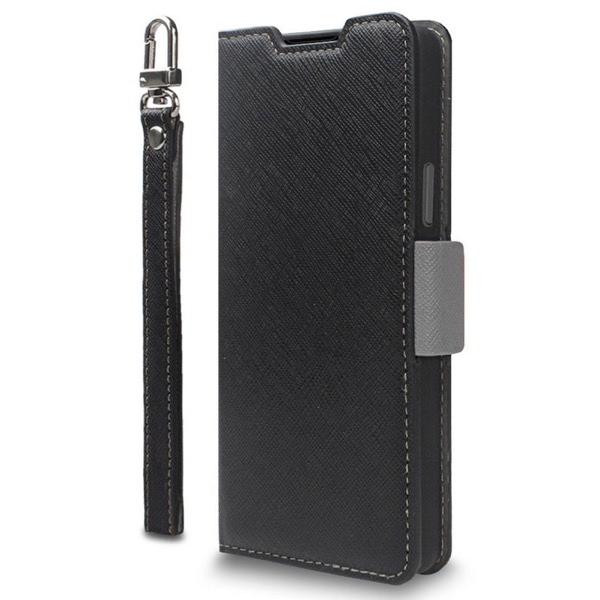 [バーコード] 4580781525085[型番] CR_BA3CSPLNA_BNBASIO active3 TPU 合成皮革 PUレザー ストラップホール 手帳型 ストラップ カードホルダー ハンドストラップ 磁石付き Black+Neu...