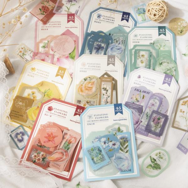 品番｜ST038種類｜シール数量｜45枚入（15種類, 各3枚）材質｜PET素材特徴｜何かと便利なフレームと花