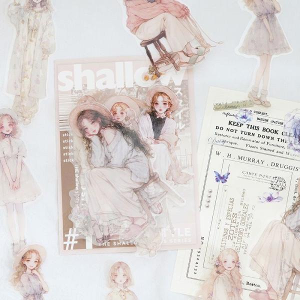 品番｜ST453種類｜シール数量｜20枚入（10種類, 各2枚）材質｜PET素材特徴｜可愛らしい女性のPETシールセット