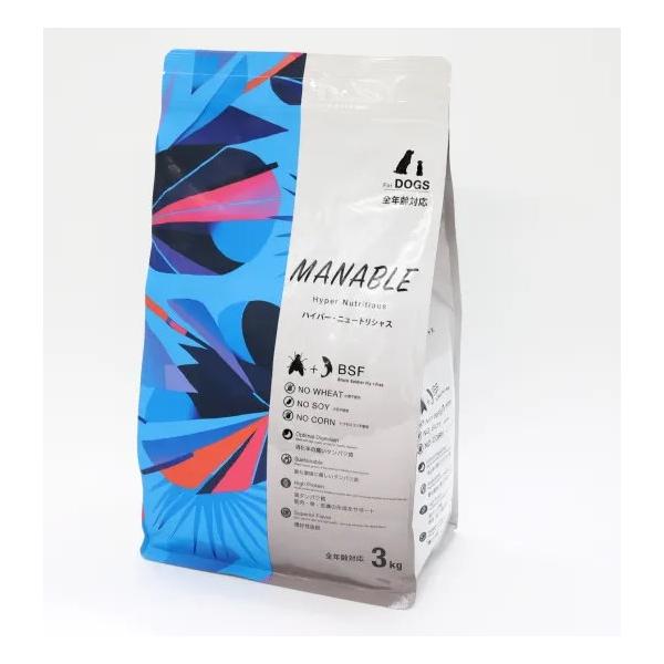 マナ：食物（ヘブライ語・アラビア語）＋Bless ： 恵を受ける、祝福する＝MANABLESS　食物の恵み、大地の恵み（造語）Zemach Extrufeed 社（イスラエル）が提供する、食物アレルギーのある成犬のための総合栄養食