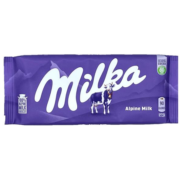 Milka ミルカアルペンミルク 90g×1個ミルクチョコレート 板チョコ ドイツ土産 輸入菓子 夏季クールスイス産アルペンミルクを100%使用しているなめらかなチョコレートです。紫のパッケージと牛モチーフがかわいい、クリーミーなチョコ。1...