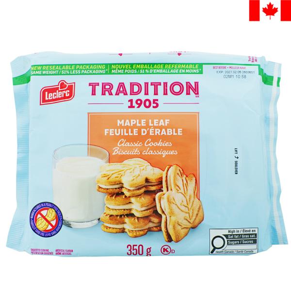 Leclerc - Tradition Maple Leaf Feuille D'erableレクラーク トラディションメープルリーフクッキー1袋24枚入り350gメープルクリームサンドクッキー カナダみやげ創業1905年のカナダを代表する...
