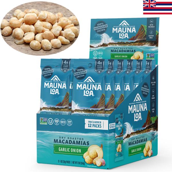 MAUNALOA マウナロアガーリックオニオン マカダミアナッツスナックサイズ 28g×12袋セットばらまき用 マカデミア ハワイ土産 輸入食品マカデミアナッツ販売シェア世界No.1ブランド！じっくりドライし香ばしくローストしたマカダミアナ...