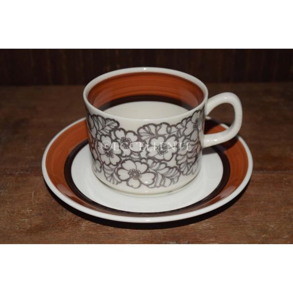 スウェーデンの陶器メーカーであるゲフレ（GEFLE）よりアグネッタ（AGNETA）のコーヒーカップ＆ソーサーです。周囲を彩るブラウンのカラーはハンドペイントで、中心のフラワーはハンドプリントで絵付けされており、手作業のかわいさがよく感じられ...
