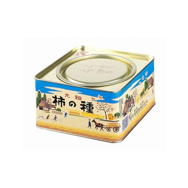国産もち米使用。伝統の味とデザインの元祖柿の種。懐かしい大袋詰め化粧缶。原材料もち米（国産）、米（国産）、でん粉、醤油、でん粉分解物、食塩、還元水あめ、風味調味料、唐辛子／加工デンプン、調味料（アミノ酸等）、カラメル色素、紅麹色素、パプリカ...