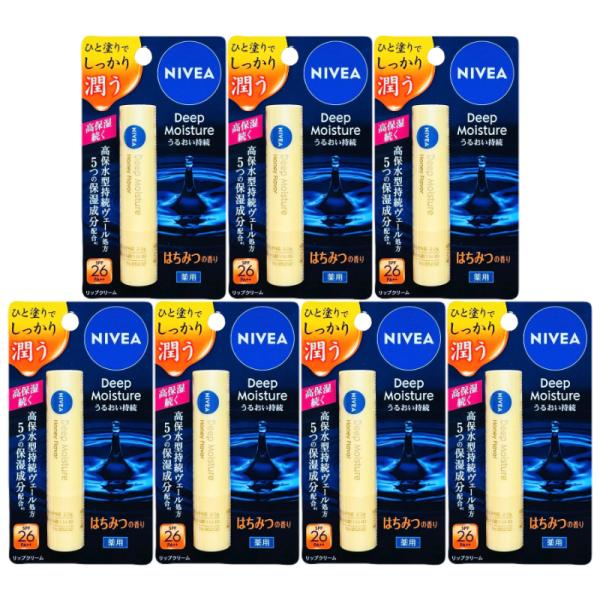ニベア ディープモイスチャーリップ はちみつの香り 2.2g  花王　SPF20　PA++「保水持続ヴェール＊」が唇に広がり、ひと塗りでしっかり潤う高保湿リップクリーム。●3つの保湿成分（アミノ酸系保水成分・はちみつ・ローヤルゼリーエキス）...