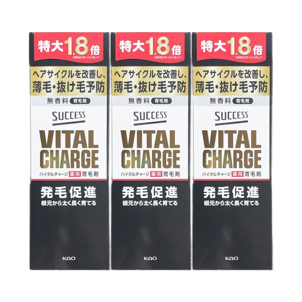 サクセス バイタルチャージ薬用育毛剤 360ml 200mlの1.8倍発毛促進。独自の有効成分【ｔ−フラバノン】配合、髪一本一本を根元から太く長く育て、薄毛・抜け毛を予防する。有効成分【ニコチン酸アミド】と【生薬センブリエキス】が、頭皮の血...