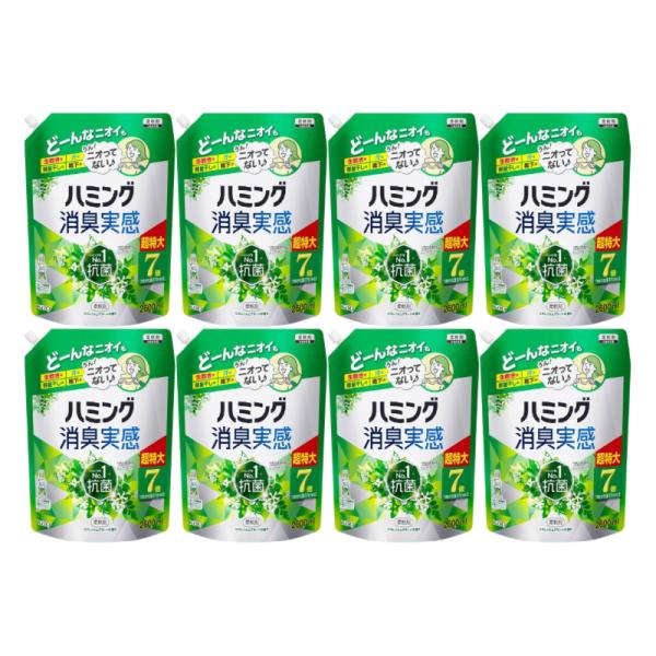 ハミング消臭実感 リフレッシュグリーン 詰替え用 2600ml 柔軟剤 大容量 つめかえ　詰め替えつめこみ洗いも、部屋干しも、無敵消臭！　●ハミング内Ｎｏ．１抗菌＊１　＊１抗菌できる菌が複数あること。一部の菌は数回の洗たく。すべての菌の増殖...
