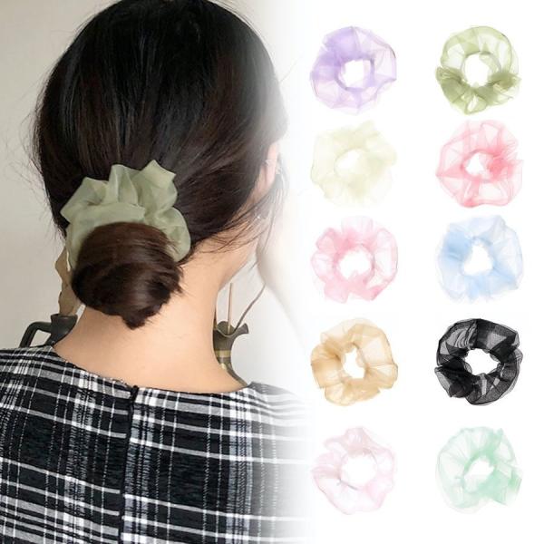 素材：オーガンジー生地直径：約10cm (個体差あり)ヘアアクセサリー ヘアゴム シュシュ シンプル 透け感 ポニー ヘアゴム 簡単 大人 春夏 ヘアアクセサリー 子ども おしゃれ onlyou オンリーユー送料無料 おしゃれ 子供 韓国 ...