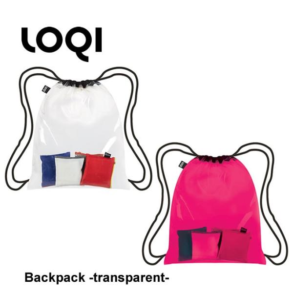 ■商品名：LOQI バックパック トランスペアレント■ポイント：クリア仕上げで中身が見える個性派バッグカバンの中までファッショナブルにアピールされたい方は是非使ってください。透明素材（PU）を使用したユニークなシリーズです。色は透明とピンク...
