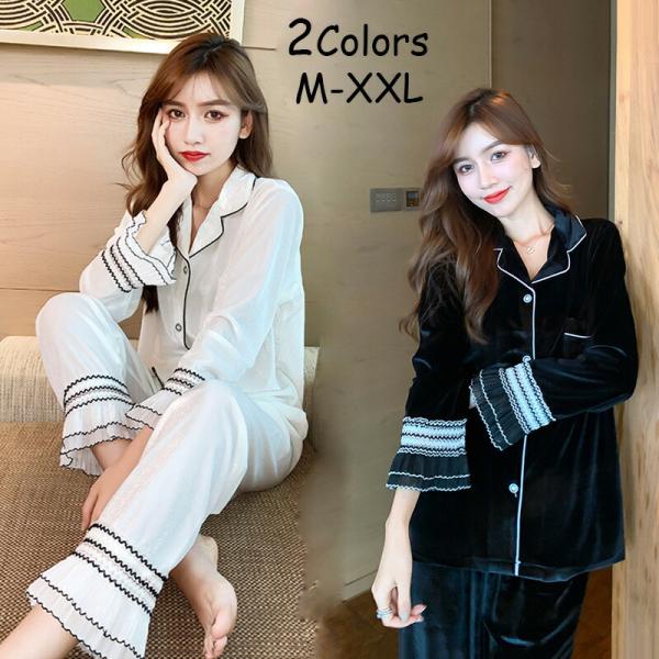 パジャマ レディース 冬 ルームウェア2点セット 部屋着.ベルベットレース 寝巻き ベロア セクシー 上品 おしゃれ 女性 秋物春秋 冬サイズ（S/M/L）:M,L,LLカラー:ピンク,ブルー素材（生地・毛糸）:綿・コットン