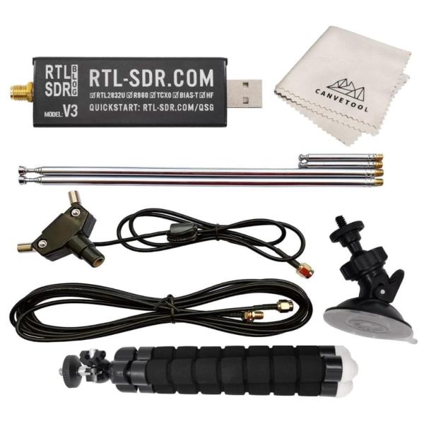 RTL-SDR Blog V3 R860 RTL2832U 1PPM TCXO HF Bias Tee SMAドングル1個と多目的ダイポールアンテナキットR860チューナーの採用、コンポーネント許容値の改善、1PPM温度補償発振器(TCXO...