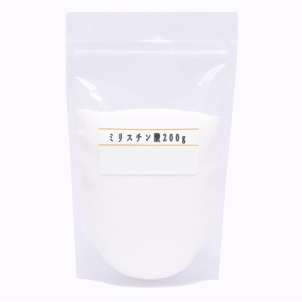 【発売日：2019年05月17日】ミリスチン酸　200g MYRISTIC　ACID 起泡性に優れ、泡安定性、洗浄能力から高級洗顔クリーム等に多用されてます。ボディクレイのフェイスソープにも配合されています。きめ細かな泡立ちの石けんを作って...