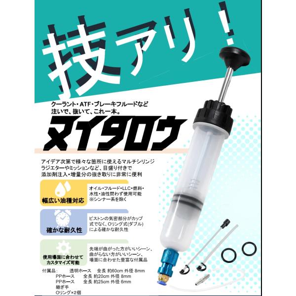 アイデア次第で様々な箇所に使えるヌイタロウ WZT-101 マルチシリンジ 200cc ラジエター ミッション クーラント ATF ブレーキフルード オイル LLC 燃料 添加剤注入※こちらの商品は取寄せ商品となります。入荷次第発送となりま...