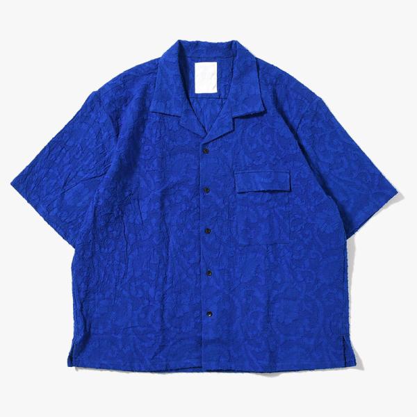 [WH-2501-T8]コットン×リネンジャガード織りのペイズリー柄オープンカラーシャツ。ワイドなシルエットで、大き目の襟が特徴。脇やアームホールなど袋縫い仕立てにしている為、表にステッチを出さずに裏側も丁寧に仕上げています。生地は染色職人...