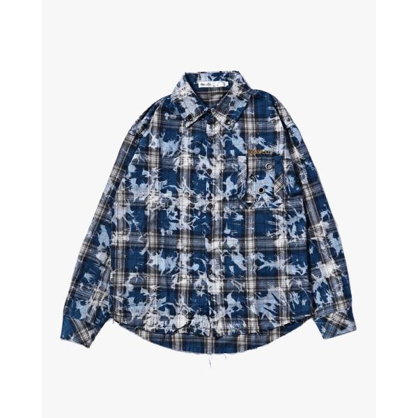 [26HG-SS19]漂白したようなムラ感を表現したプリント加工が印象的なチェックシャツ。均一ではないフェードの表情が奥行きを生み、スタイリングにさりげないニュアンスを加える。襟元と裾はカットオフ仕様に仕上げ、ラフな抜け感を演出。着用や洗い...