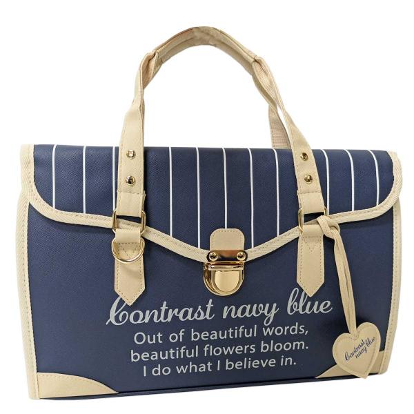 小学校からの書写や習字教室で使用出来る内容の書道道具のセットです。落ち着いた紺色とベージュのパイピングや持ち手、ストライプの模様がおしゃれな書道バッグ。持ち手とおそろいのベージュの布製ハートの中綿入りチャームがポイント。フルオープンするので...