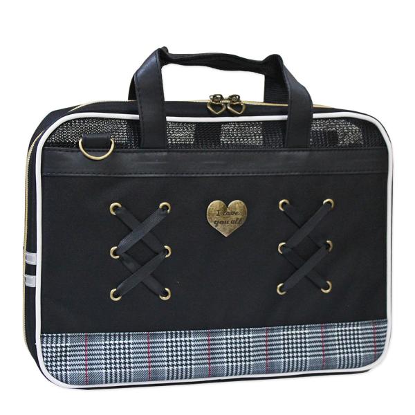 ５月２日入荷予定小学生女子におすすめのかわいい書道バッグ!かわいいハートのエンブレムと人気のチェック柄の書道バッグ。ハートのエンブレムは金古美加工でおしゃれなアンティーク調。レースアップがおしゃれな書道バッグ。外観は手提げバッグとしても使え...