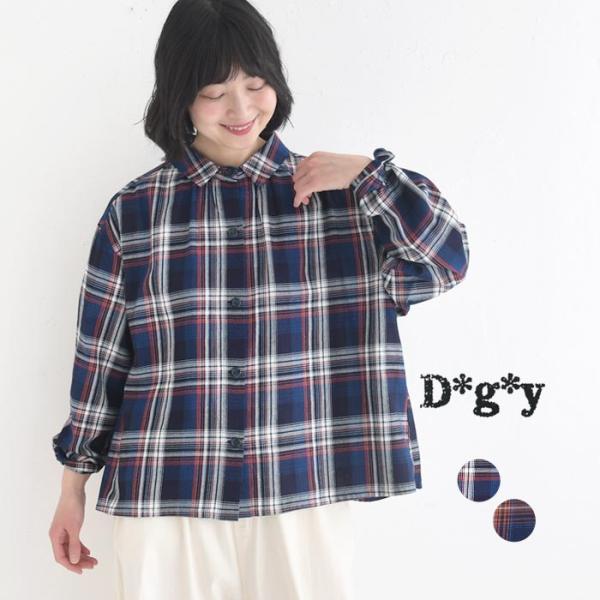 D*g*y ディージーワイ dgy 綿 コットン 100% レディース 女性 婦人 服 トップス シャツ ブラウス プルオーバー 長袖 チェック柄 ギンガムチェック 後ろ切り替え Aライン ゆったり 体型カバー 大きいサイズ M L LL ...
